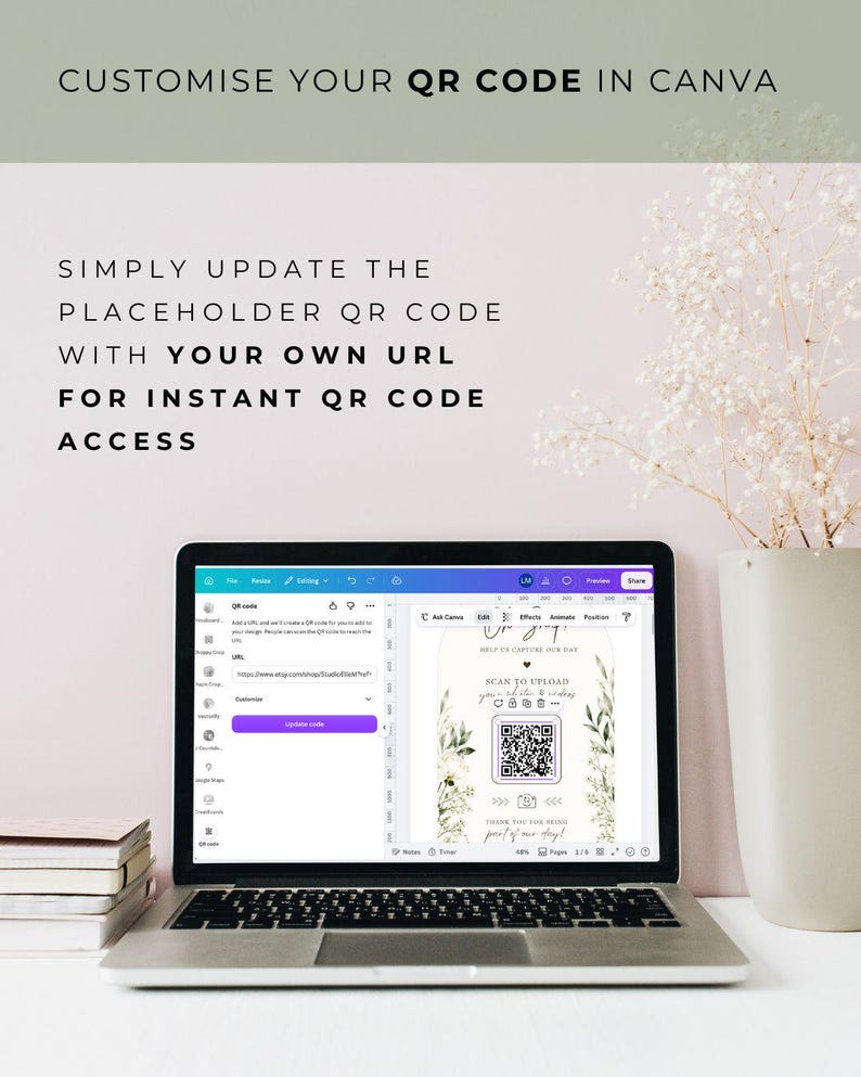 Wedding QR Code Sign Template | Soft Sage Floral Arch (digital Download ...