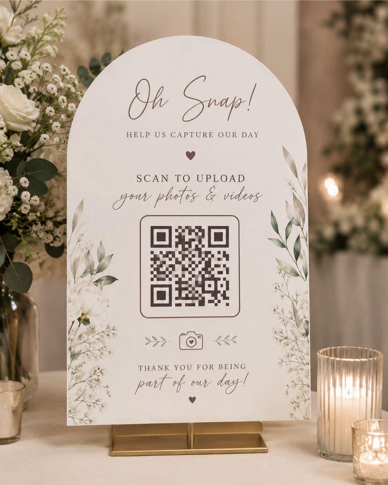 Wedding QR Code Sign Template | Soft Sage Floral Arch (digital Download ...