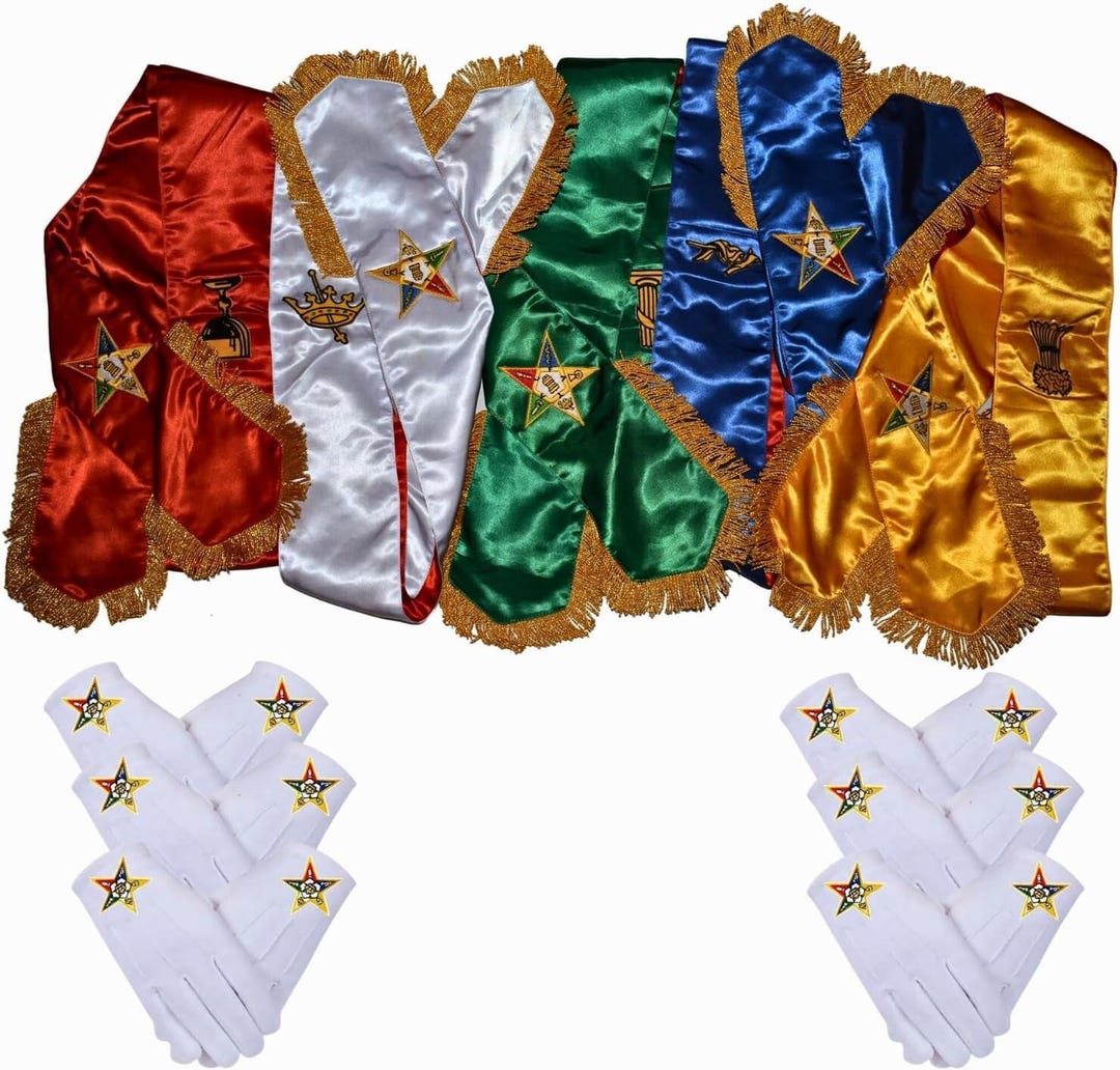 Masonic Order Eastern Star Oes Sash Five Color Set 5 Regalia Sashes ...