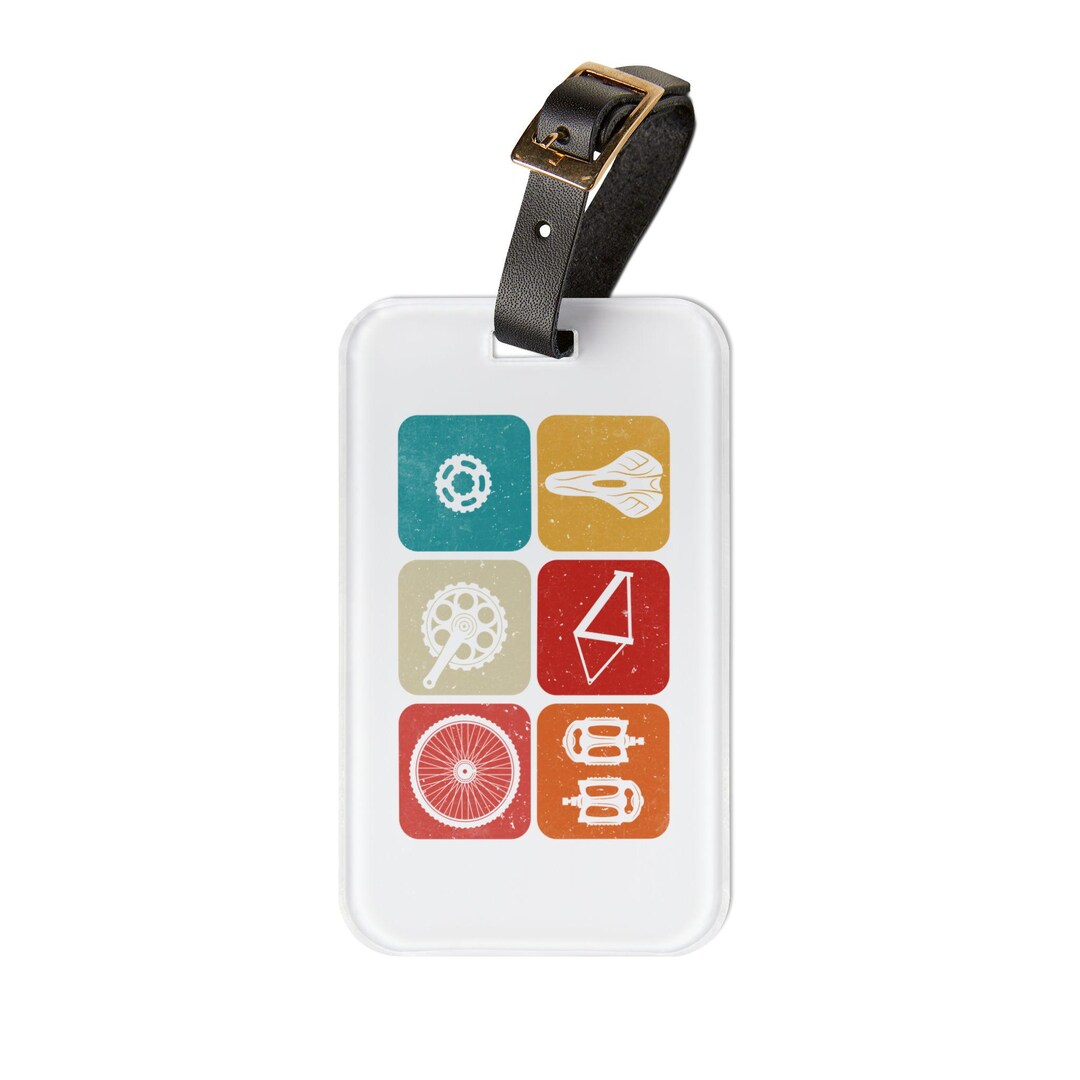 Cycling Luggage Tag - Retro Bike Parts Icons, Bicycle Components Design ...