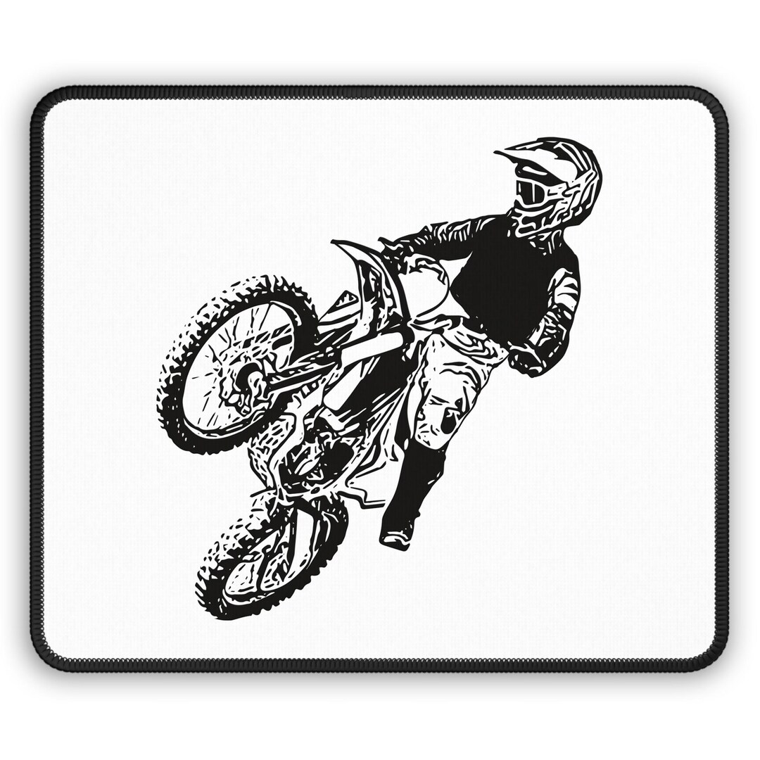Minimal Dirt Bike Rider Mouse Pad - Black and White Cycling Desk Deco ...