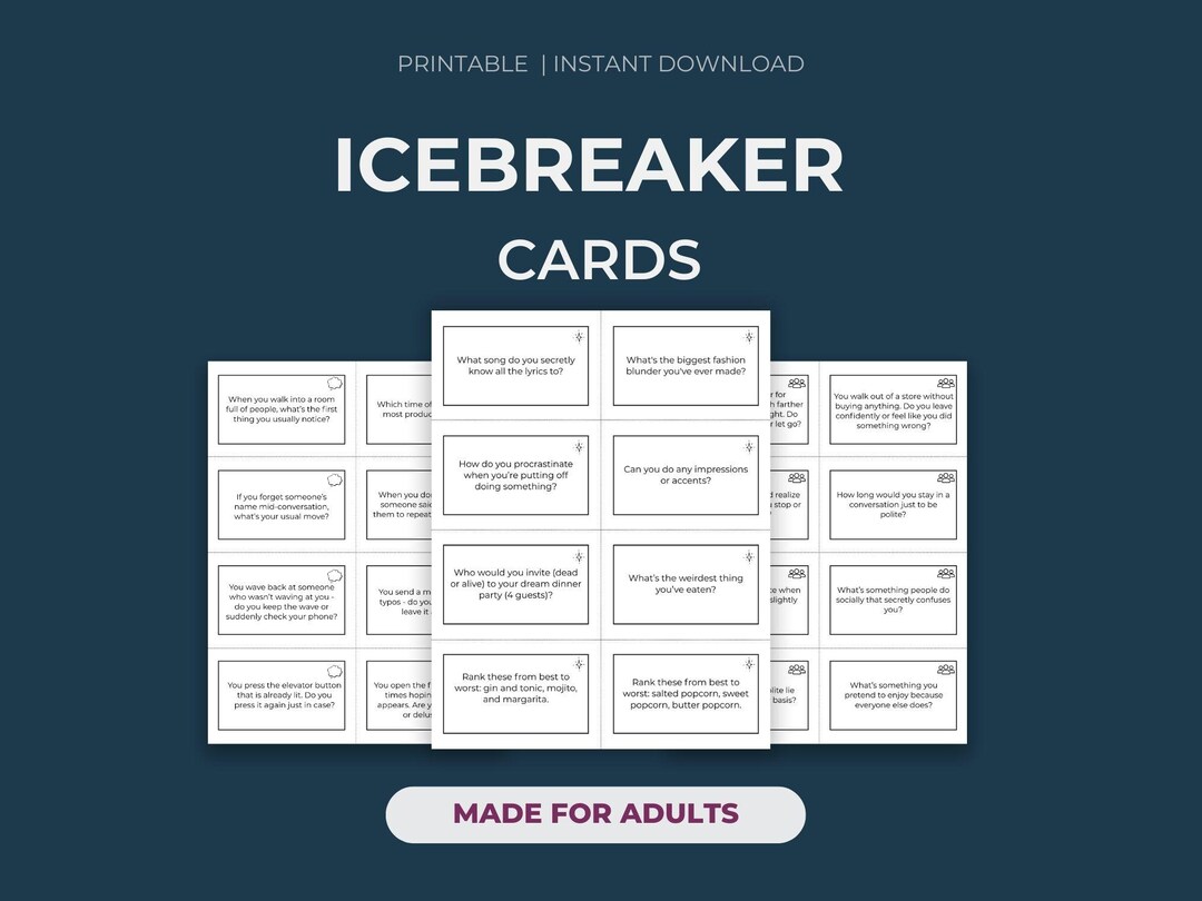 Adult Party Icebreaker Cards | Printable Conversation Starters (instant ...