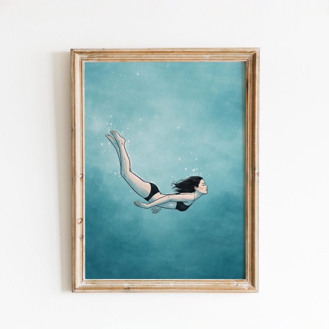 Weightless Dive Poster – Floating Woman Underwater Surreal Art - Etsy