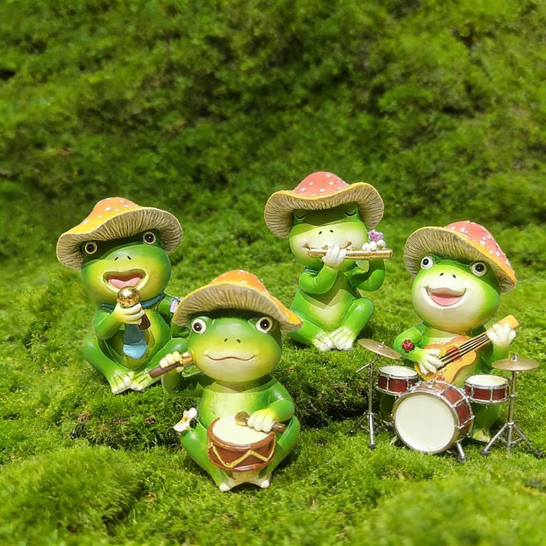 Resin Frog Band Garden Statue, Miniature Frogs Fairy Garden Figure ...