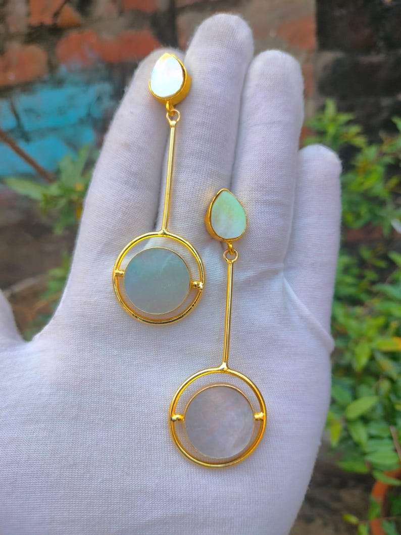 18K Gold Plated Geometric Blue Stone Drop Earrings, Elegant Dangle ...