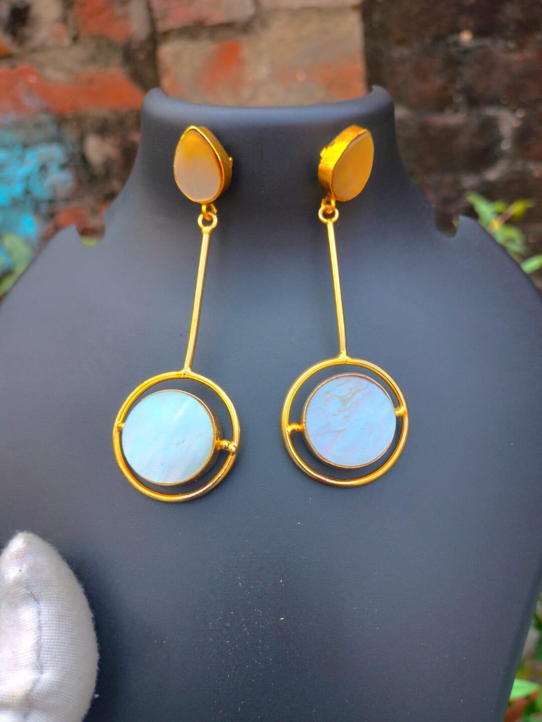 18K Gold Plated Geometric Blue Stone Drop Earrings, Elegant Dangle ...