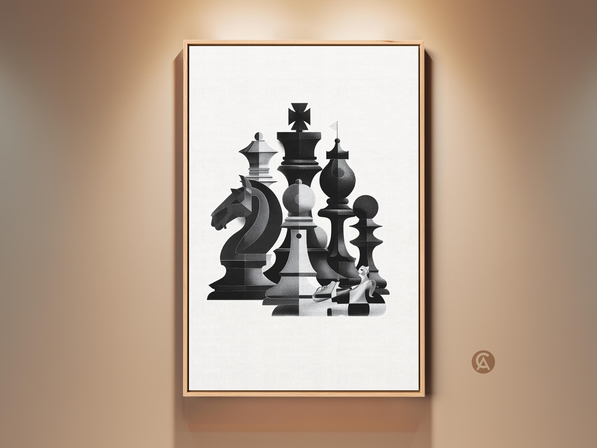 Abstract Chess Pieces Wall Art Print, Geometric Knight Artwork, Modern ...