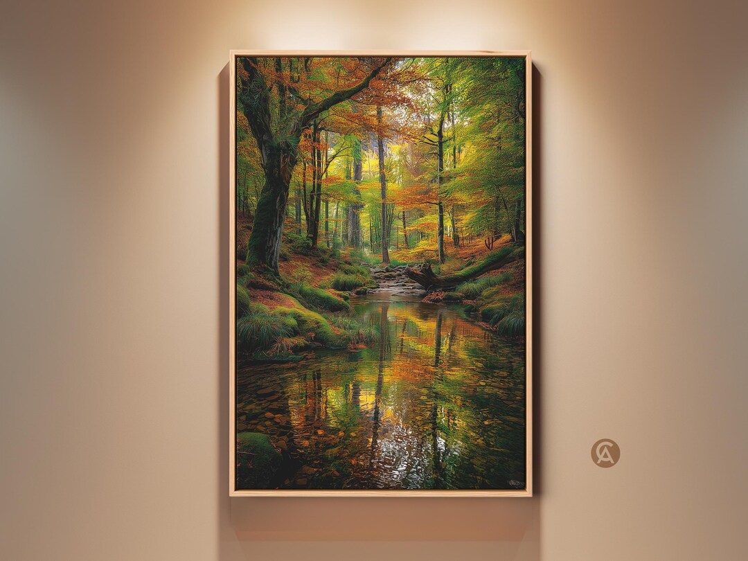 Forest Stream Wall Art Print, Autumn Landscape Canvas Art ...