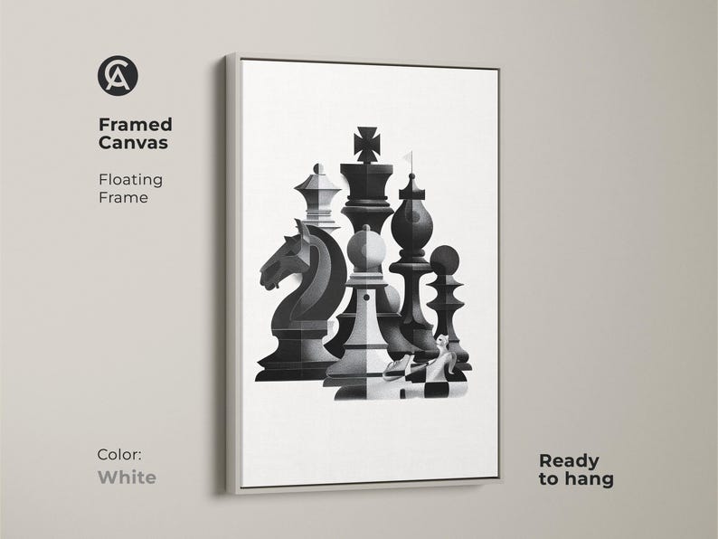 Abstract Chess Pieces Wall Art Print, Geometric Knight Artwork, Modern ...