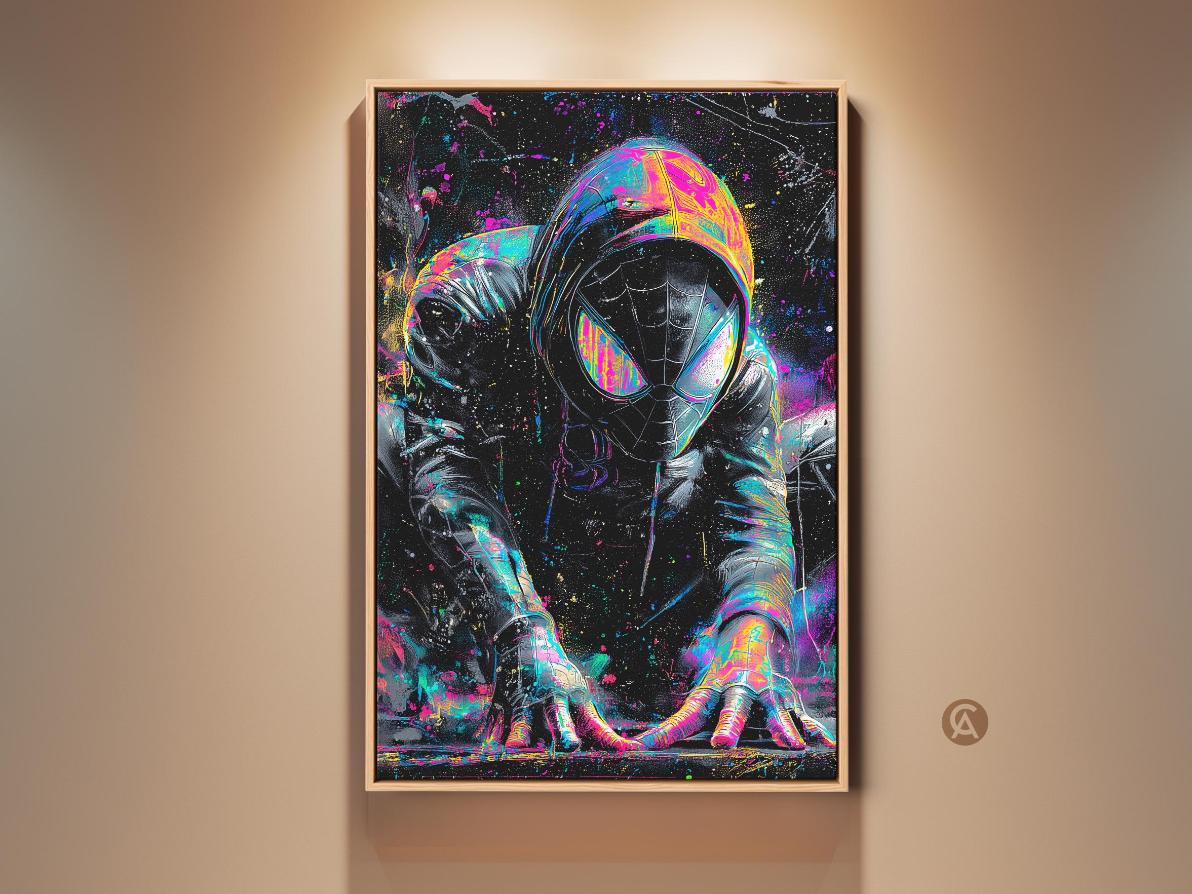 Spider-man Graffiti Art Print, Electric Blue & Neon Yellow Splatter ...