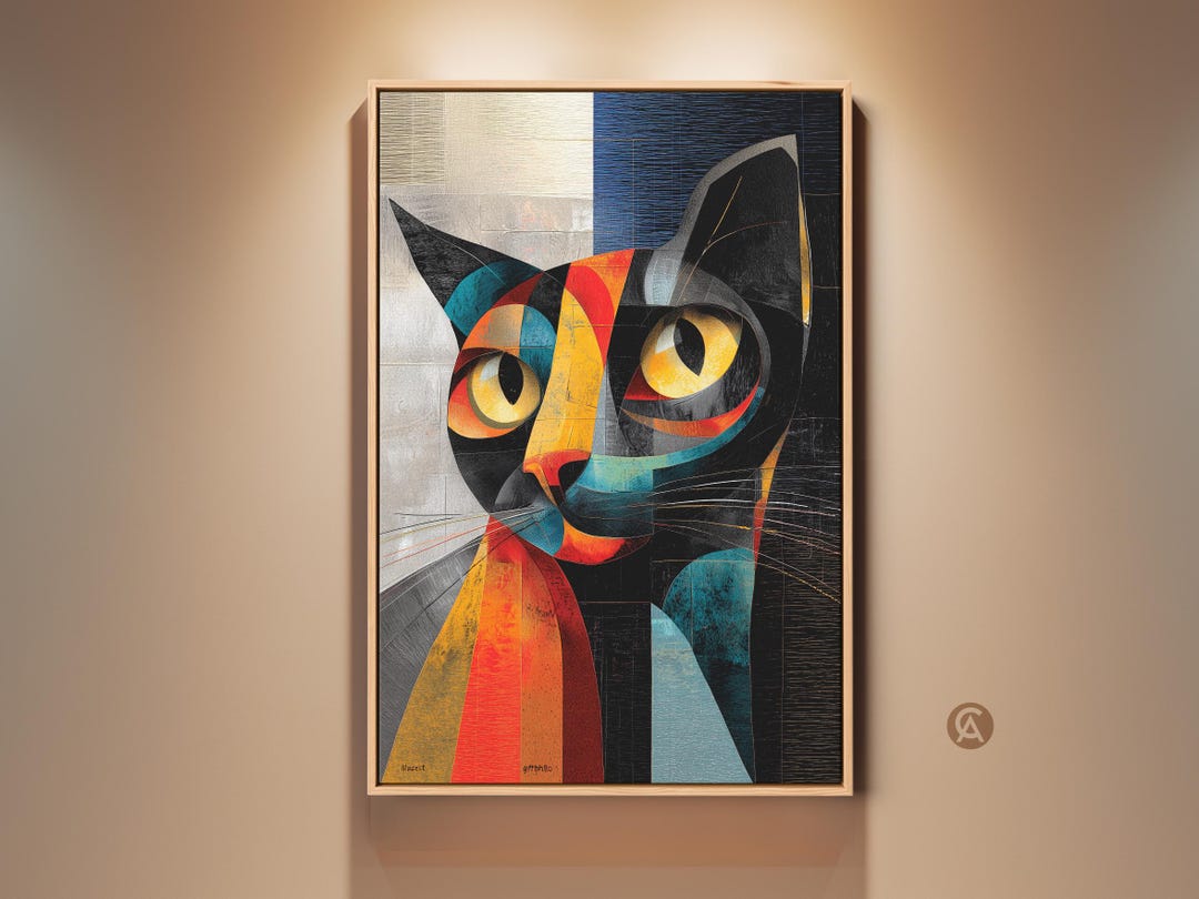 Cubist Cat Wall Art, Abstract Animal Print, Geometric Feline Canvas Art ...