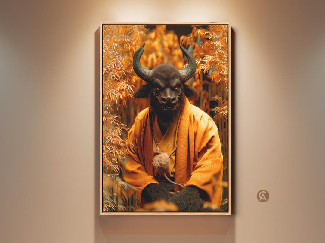 Minotaur Wall Art, Mythical Creature Print, Surreal Fantasy Art, Yellow ...