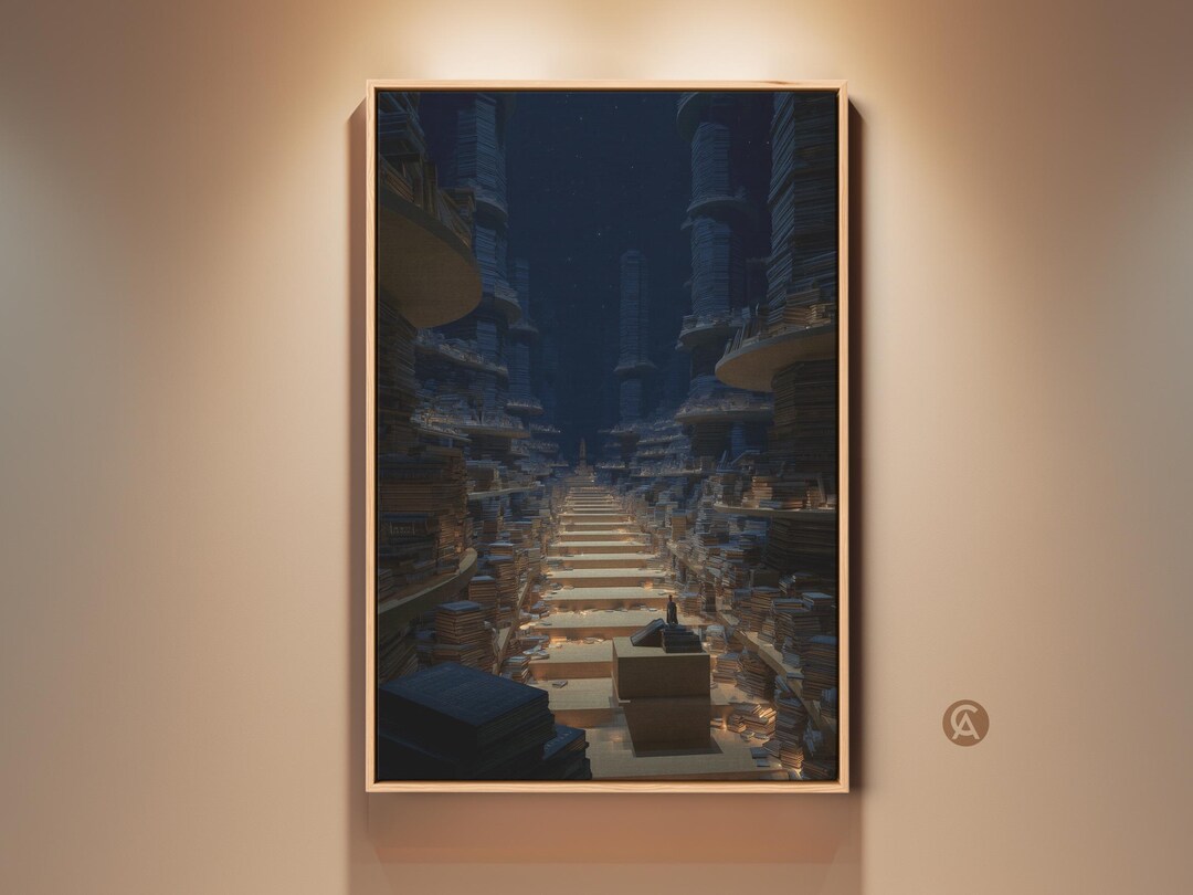 Surreal Library Wall Art Print, Endless Bookshelf Art, Fantasy ...