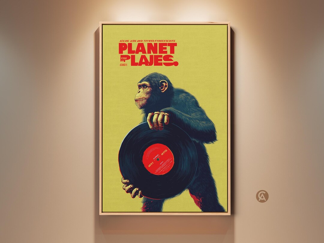 Chimpanzee Vinyl Record Art Print, Retro Music Wall Art, Graphic ...