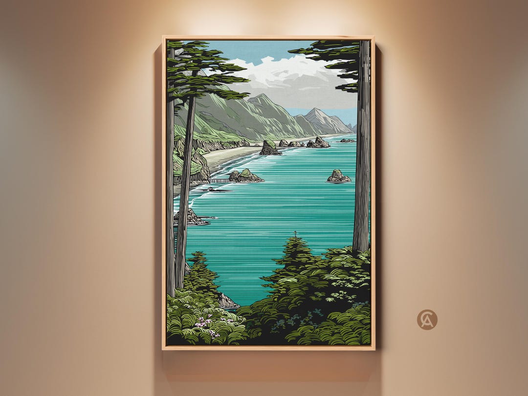 Coastal Landscape Wall Art Print, Ocean View Art, Teal Aqua Green ...
