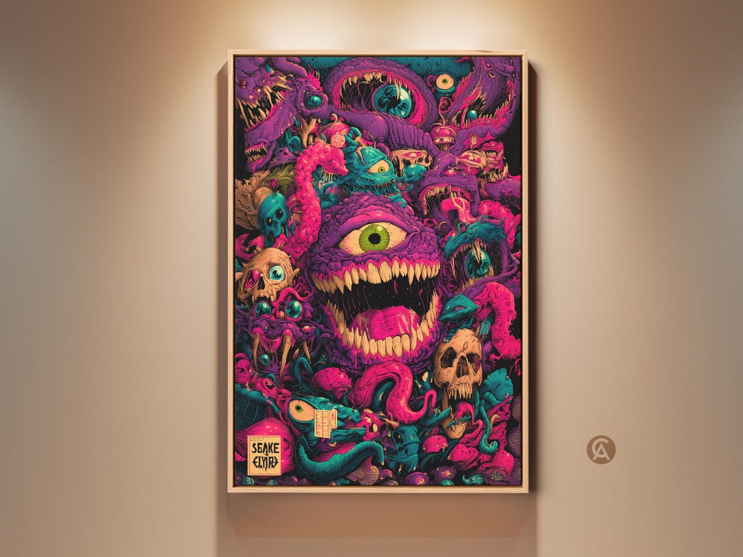 Psychedelic Monster Art Print, Gothic Surrealism Wall Art, Purple Teal ...