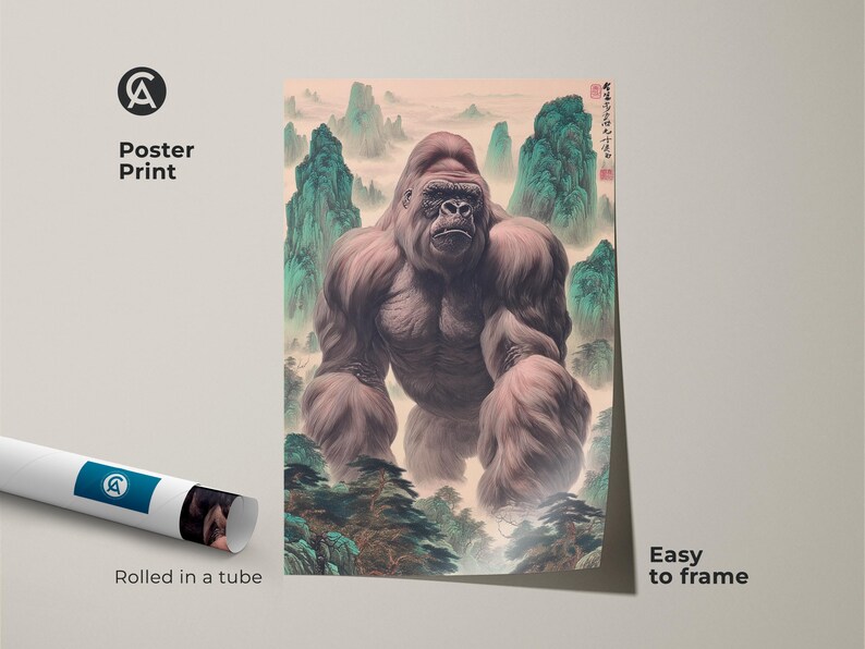 Gorilla Ink Wash Wall Art Print, Traditional Chinese Art Canvas Print ...