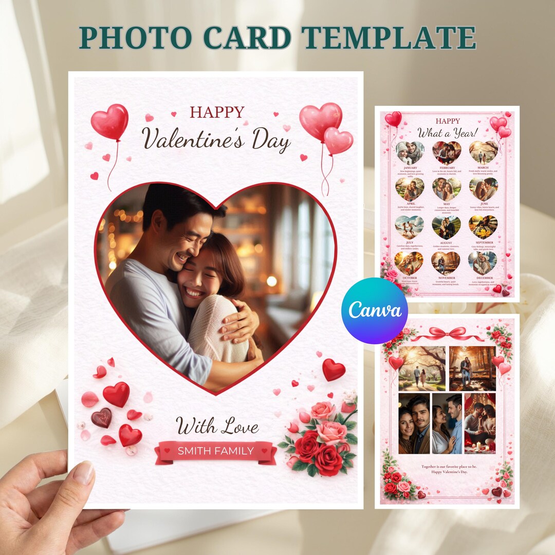 Editable Valentine’s Day Printable, Romantic Photo Template for Couples ...