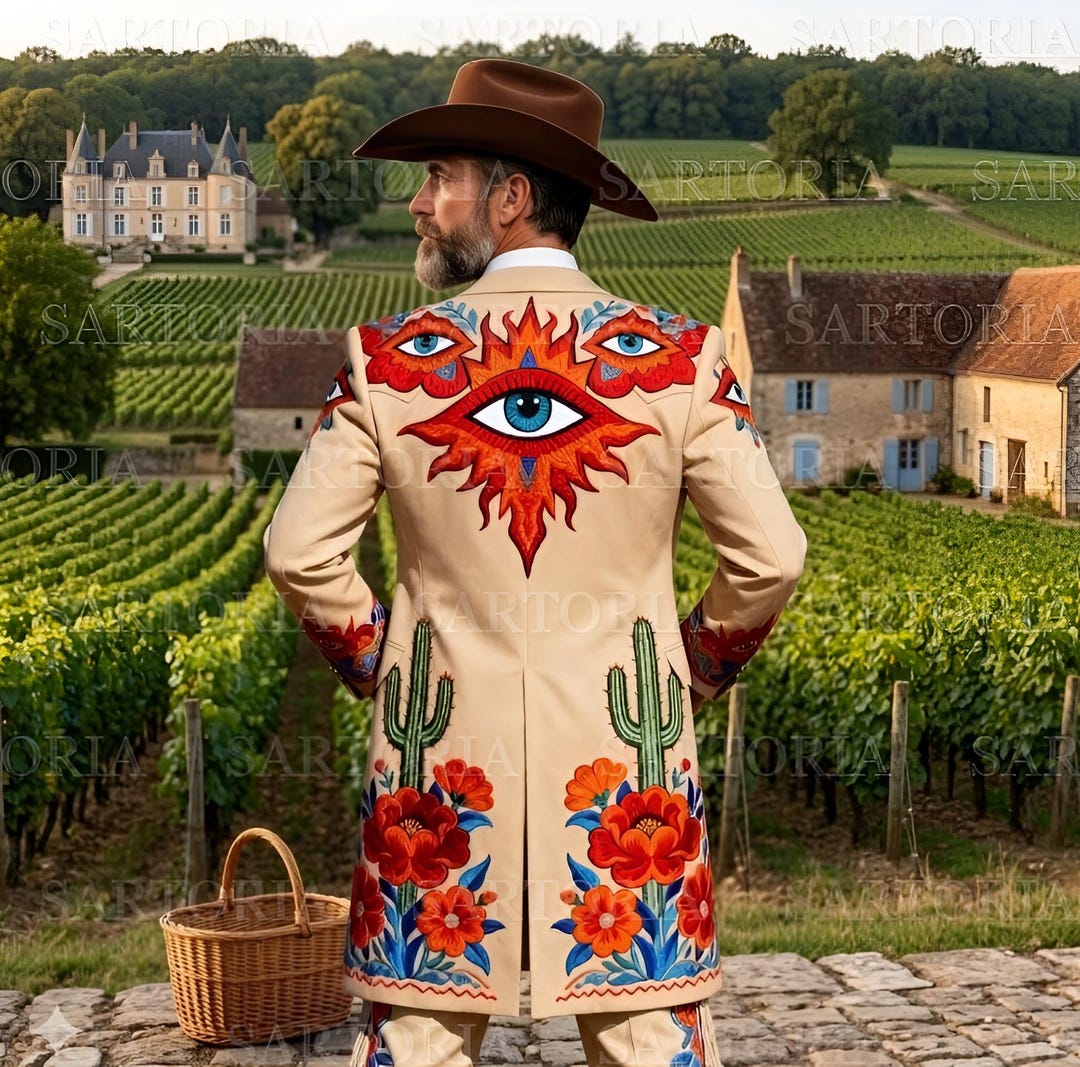 Men's Western Avant-garde Terry Rayon Embroidered Suit - Bespoke Tan ...