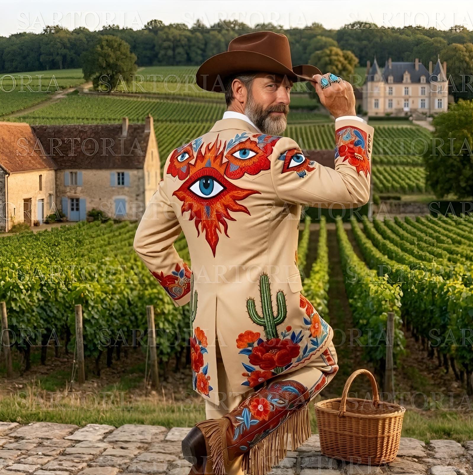 Men's Western Avant-garde Terry Rayon Embroidered Suit - Bespoke Tan ...