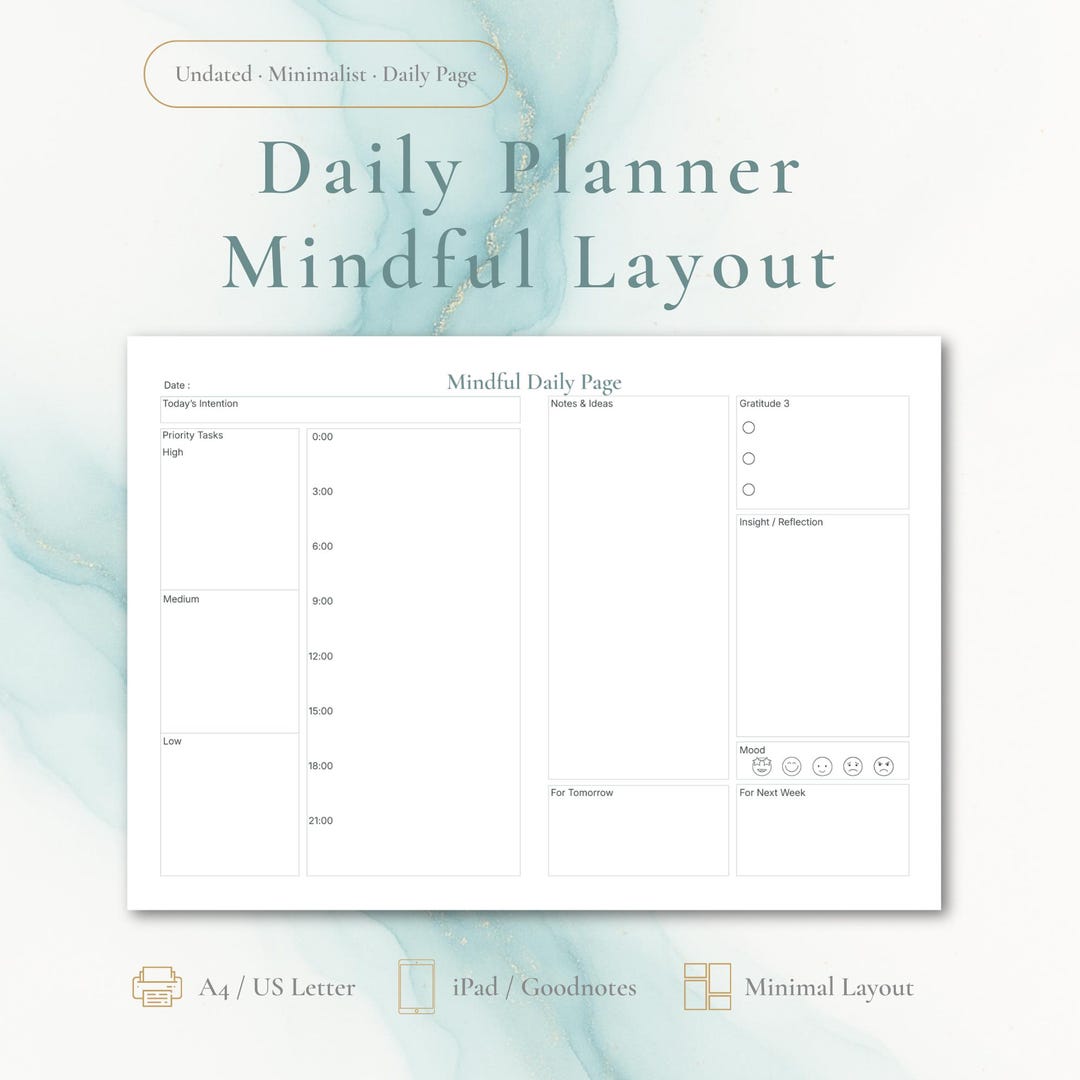 Calm Minimal Daily Planner Printable | Undated PDF for iPad Goodnotes ...