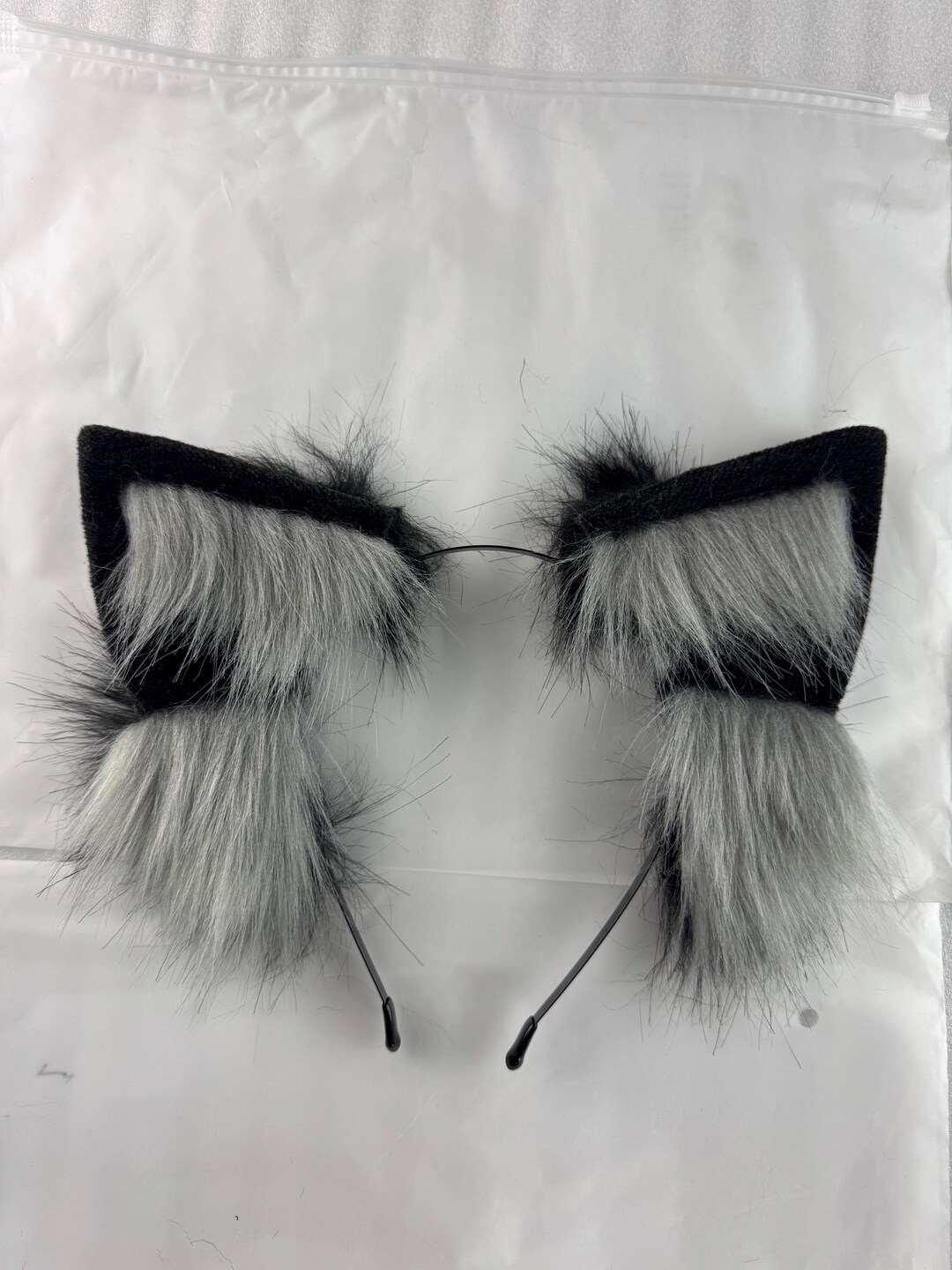 Black&gray Wolf Ears Headband | Fluffy Faux Fur Dog Ears | Anime ...