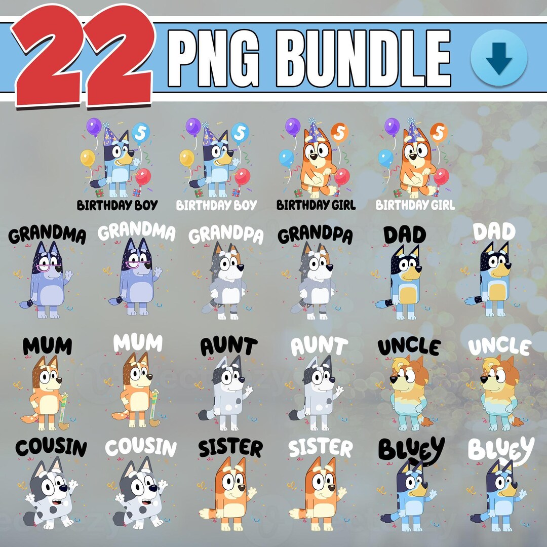 Bluey All Characters PNG Bundle Download, Bluey Birthday Party, Bluey ...