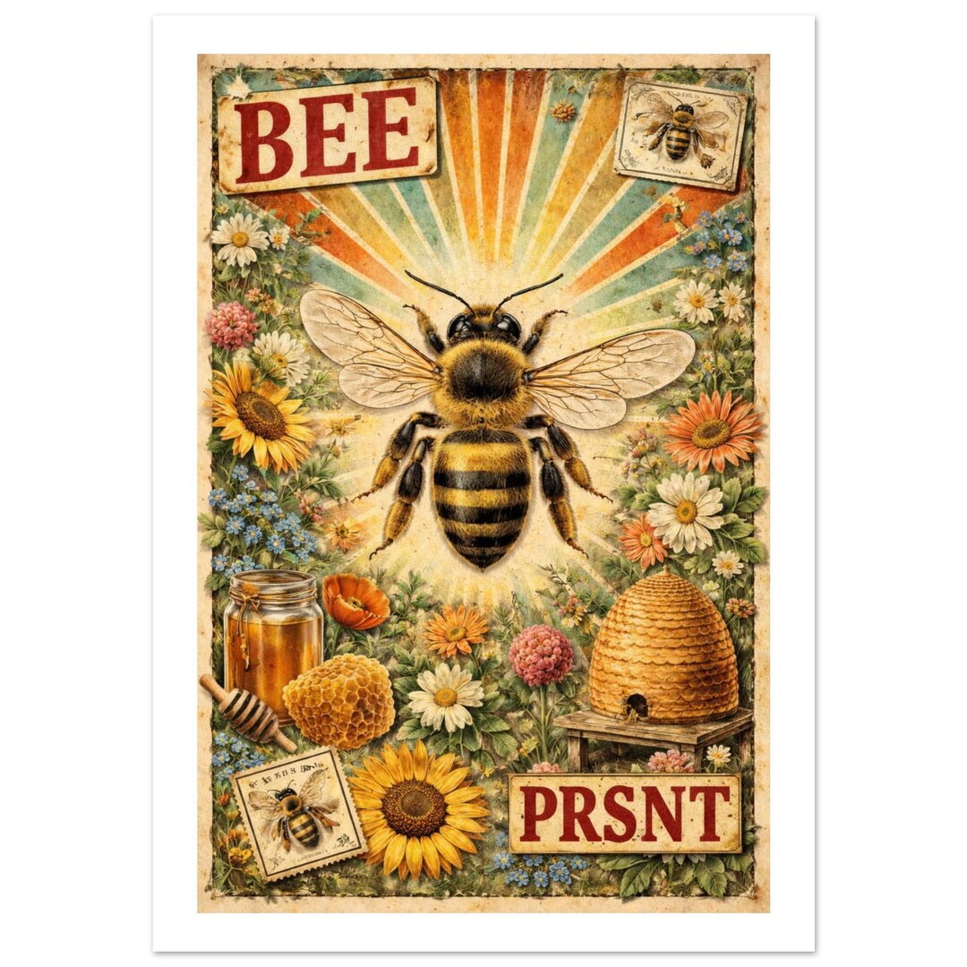 Bee Present A3 Poster – Modern Mindfulness Wall Art - Etsy