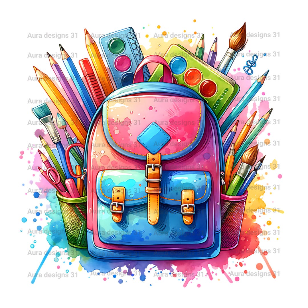 Watercolor School Supplies Clipart | Teacher Education PNG (digital ...