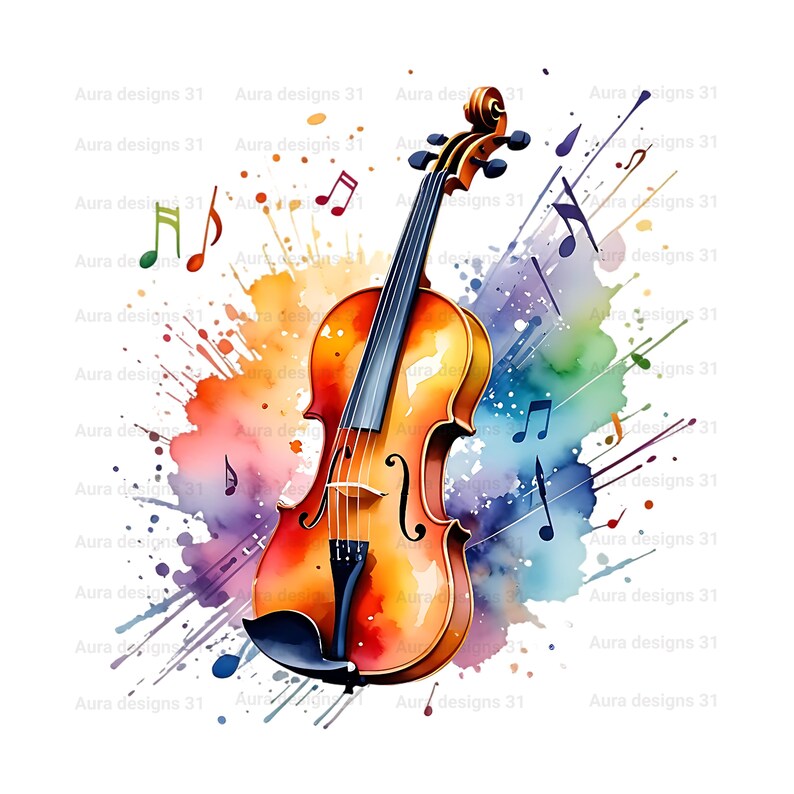 Musical Instruments Clipart Set, Watercolor Music PNG Bundle, Guitar ...