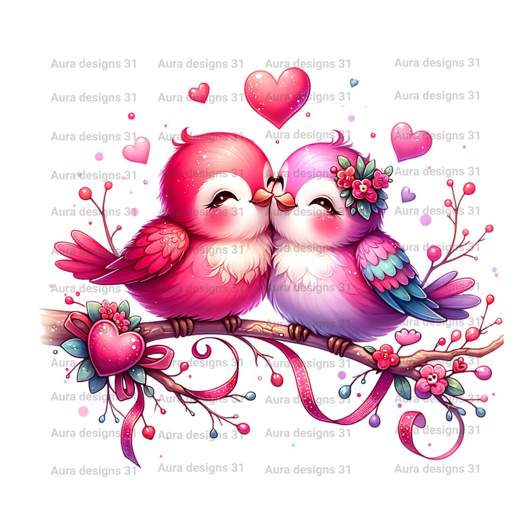Valentine Bird Clipart Set,love Birds PNG, Romantic Bird Illustration ...