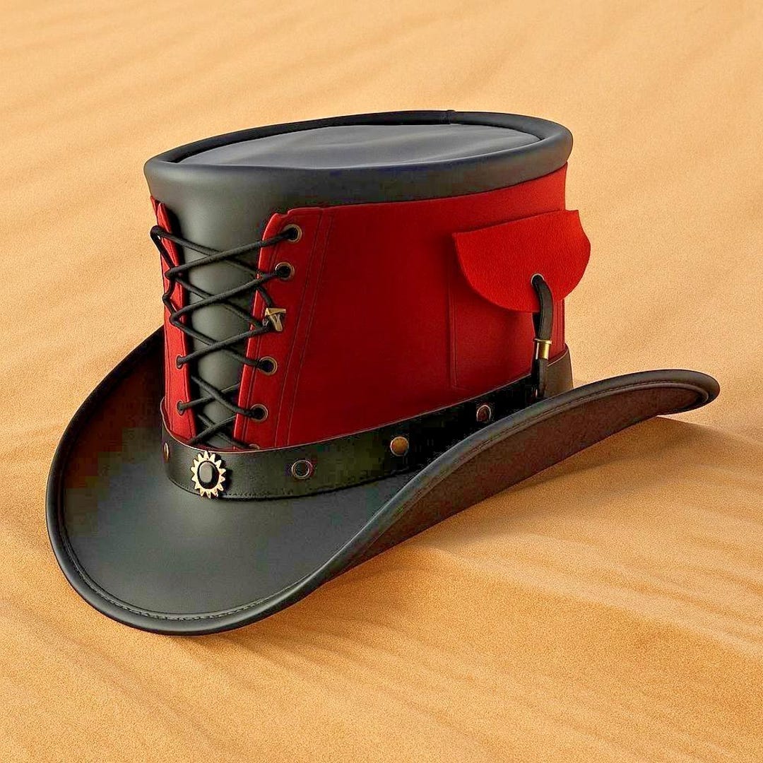 Handmade Steampunk Top Hat / Black & Red Leather Victorian Costume ...