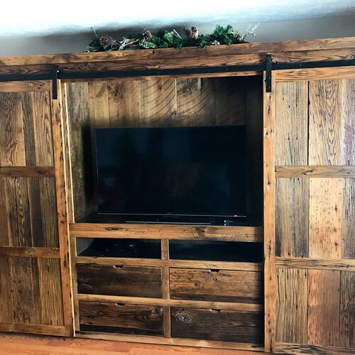 Entertainment Center Made of Reclaimed Rustic Pine Barn Wood - Etsy