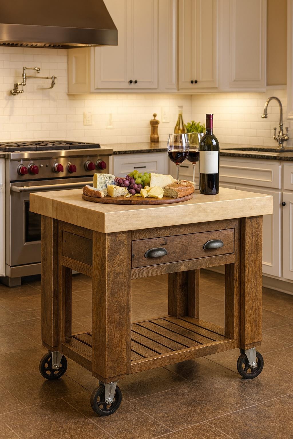 Oak Butcher Block Kitchen Island: 42" Handcrafted Kitchen Cabinet ...