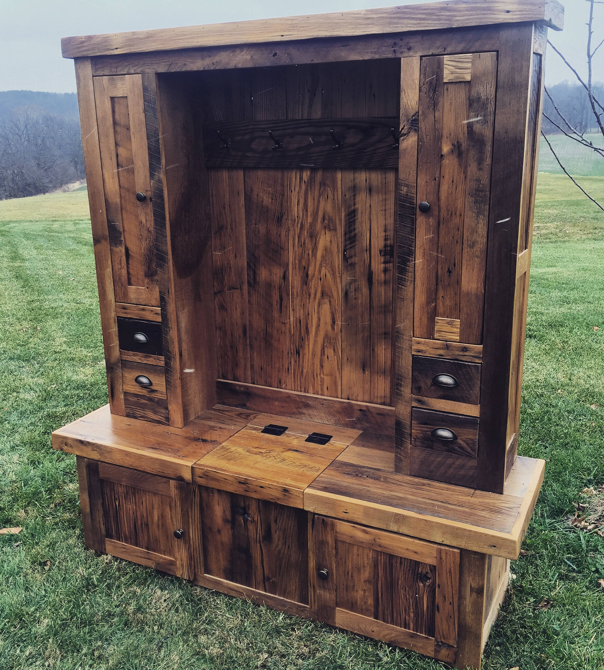 Reclaimed Barnwood Hall Tree: 60" Handcrafted Storage Entryway ...