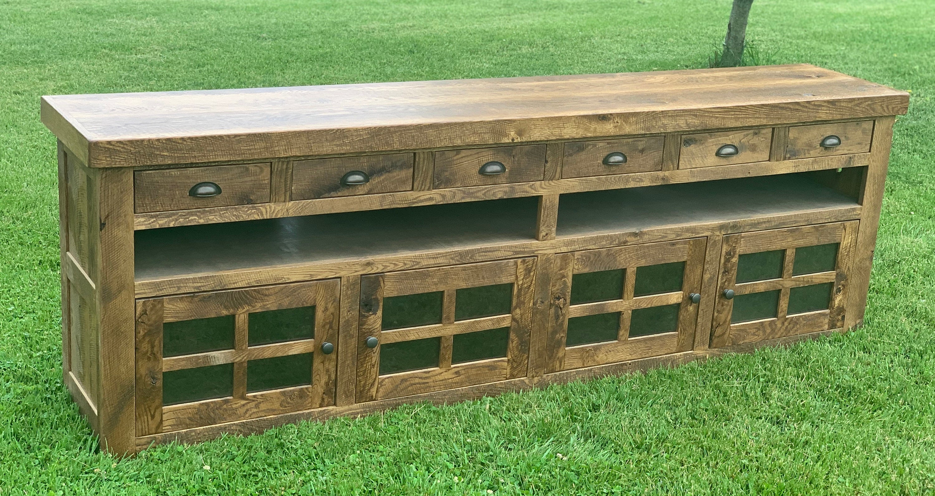Solid Oak Console Table: 96" Handcrafted Storage Media/tv Cabinet ...