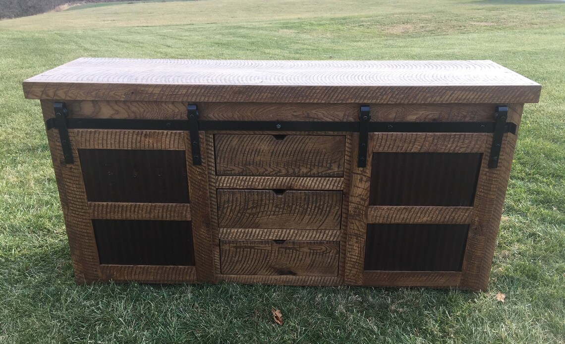 Oak/metal Barn Door Console - Etsy