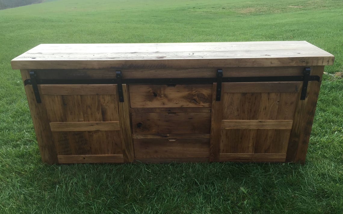 Reclaimed Barnwood Barn Door Console | Etsy