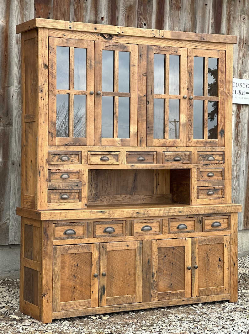 Reclaimed Barnwood Hutch: 72" Handcrafted Storage Cabinet/step Back ...