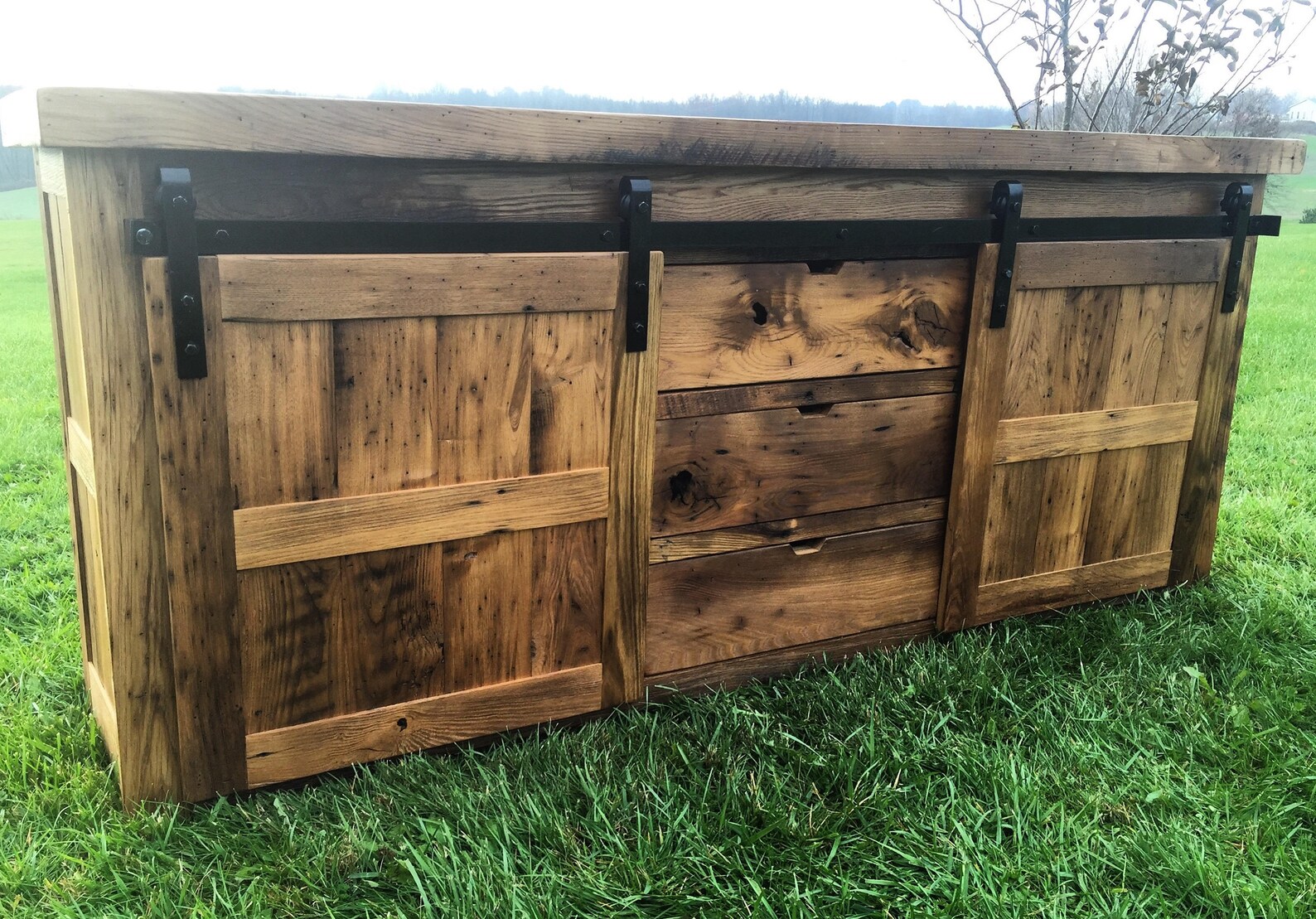 Reclaimed Barnwood Barn Door Console - Etsy