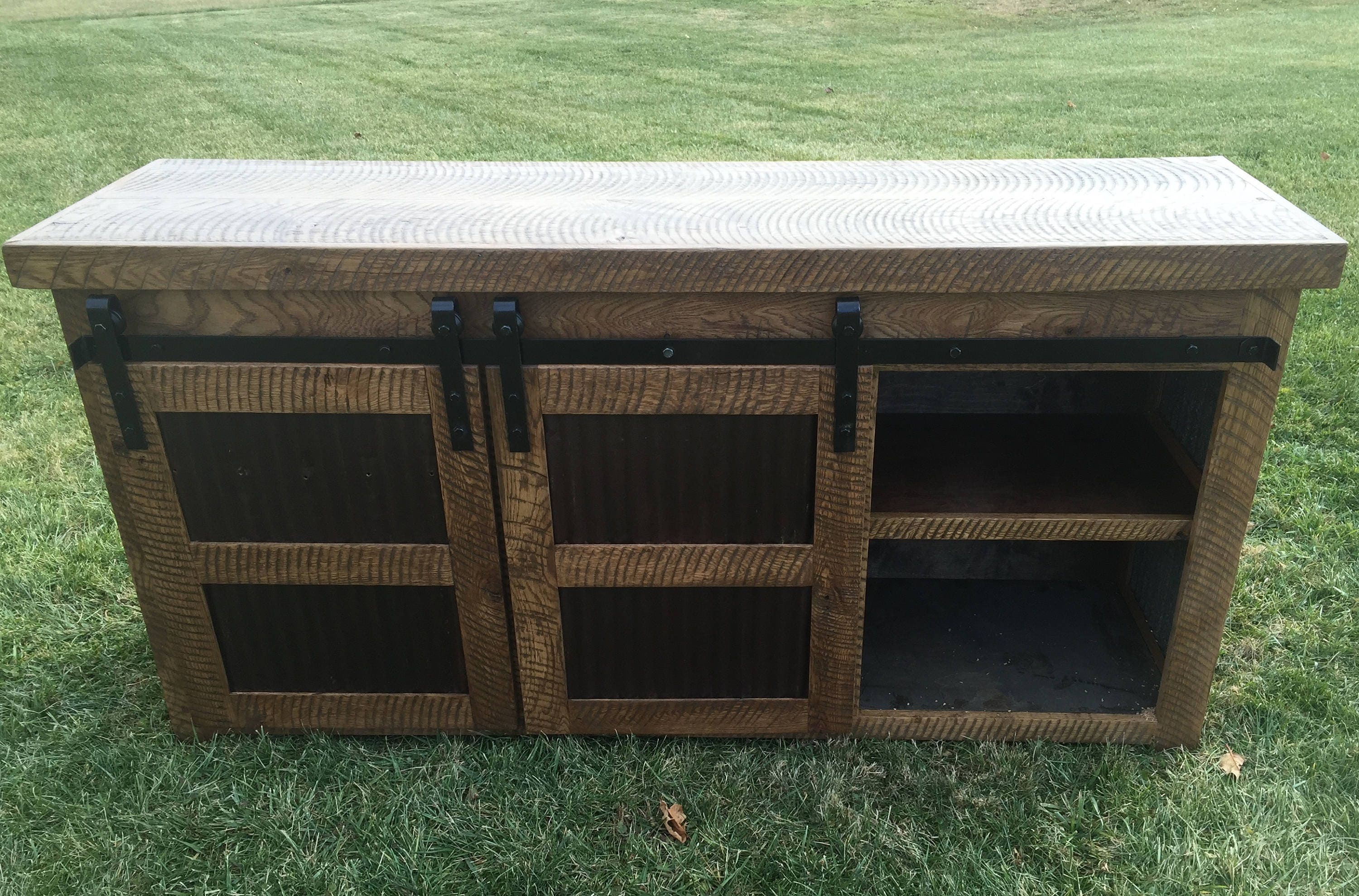 Oak/metal Barn Door Console - Etsy