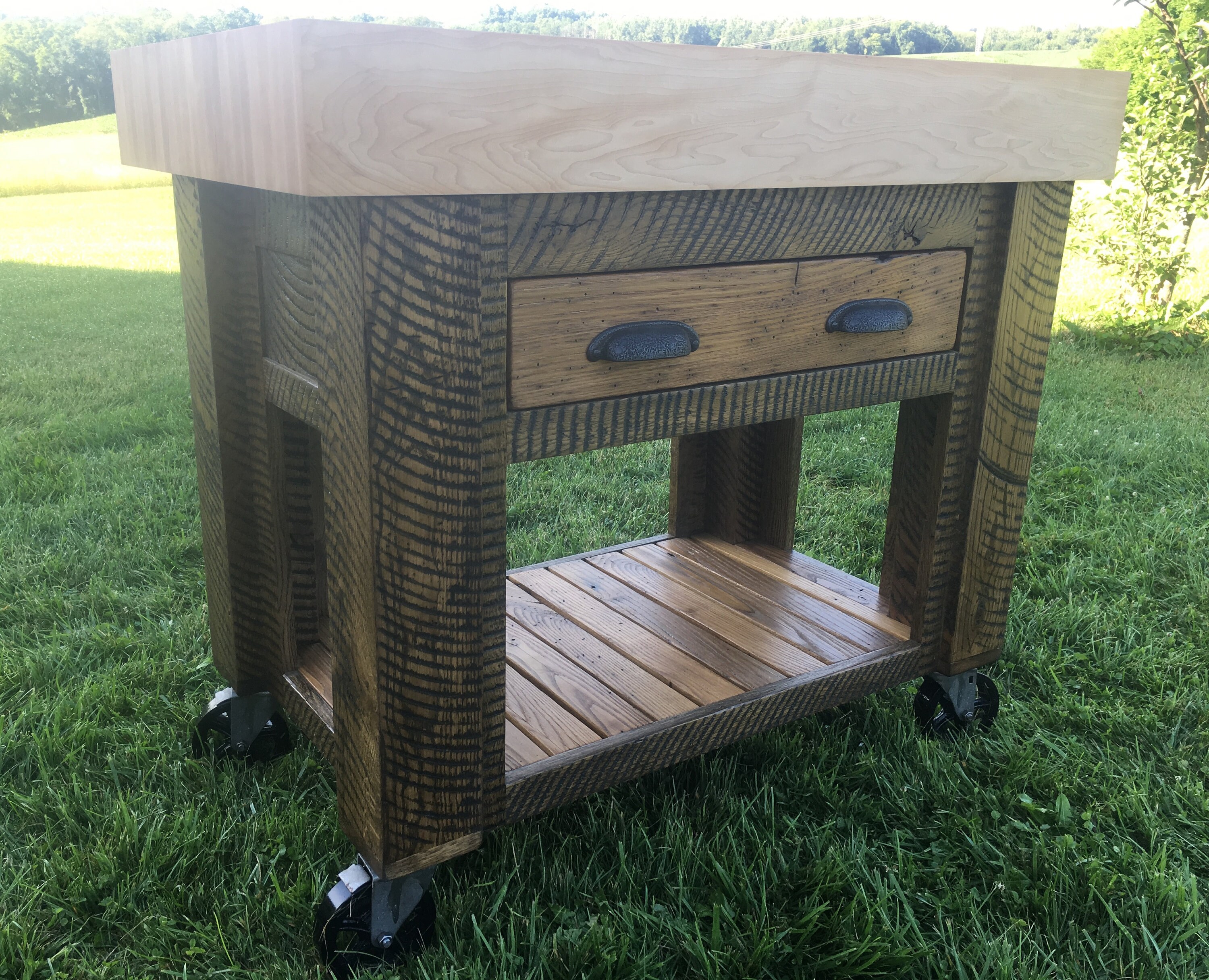 Oak Butcher Block Kitchen Island: 42" Handcrafted Kitchen Cabinet ...