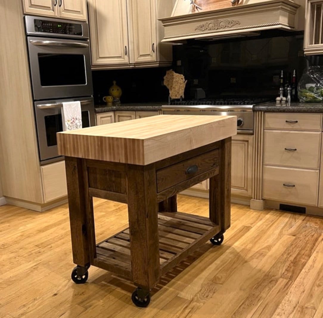 Oak Butcher Block Kitchen Island: 42" Handcrafted Kitchen Cabinet ...