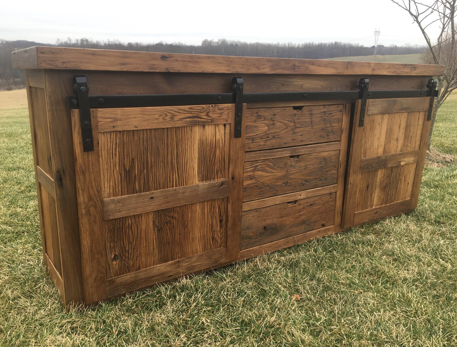 Reclaimed Barnwood Barn Door Console - Etsy