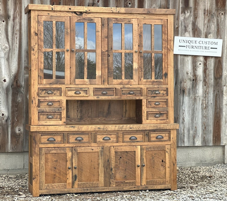 Reclaimed Barnwood Hutch: 72" Handcrafted Storage Cabinet/step Back ...