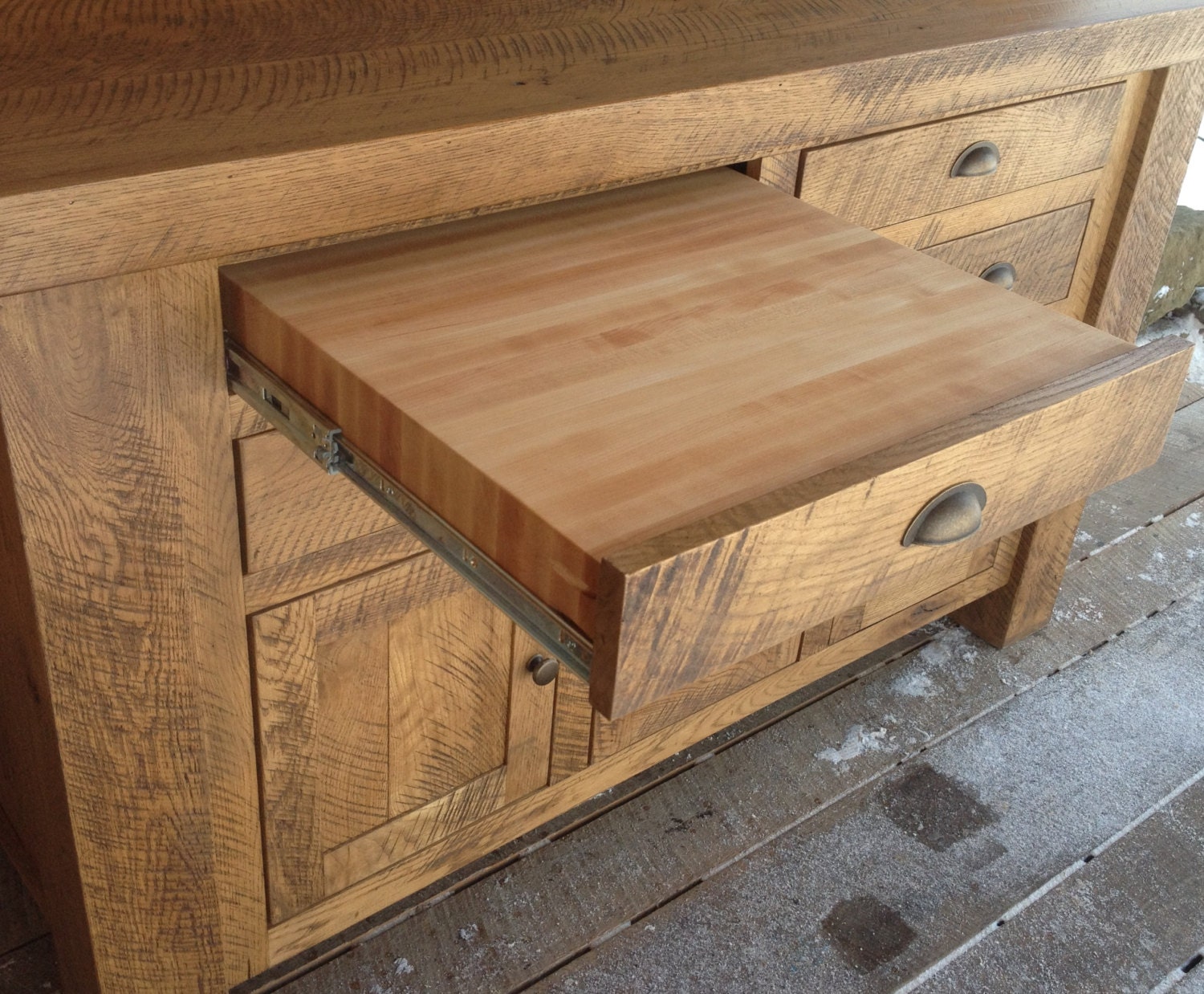 Oak Kitchen Island With Sliding Cutting Board - Etsy