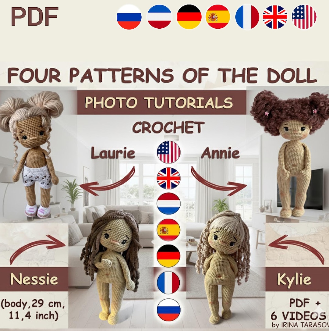 Four Amigurumi Crochet Dolls Base Patterns. Unclothed. DOLLS ONLY ...