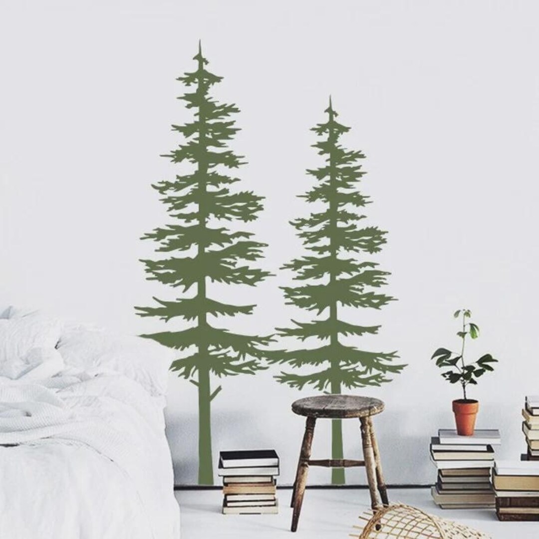 Two Pine Tree Wall Decal Forest - Etsy