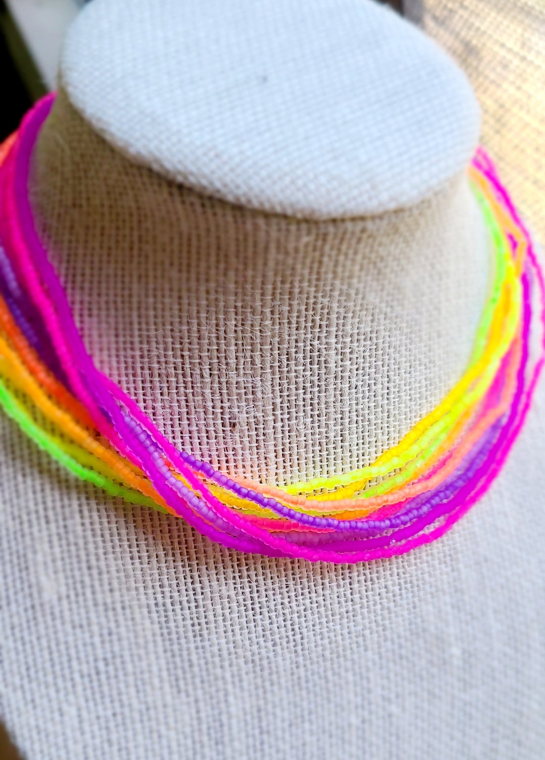 Matte Neon Beaded Choker, Blacklight, Plur, Dainty Beaded Necklace ...