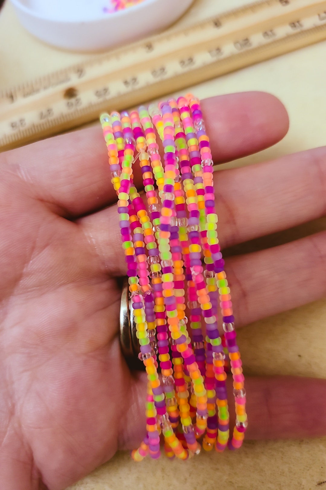 Single Strand Confetti Matte Neon Seed Bead Bracelet, Tiny Bead ...